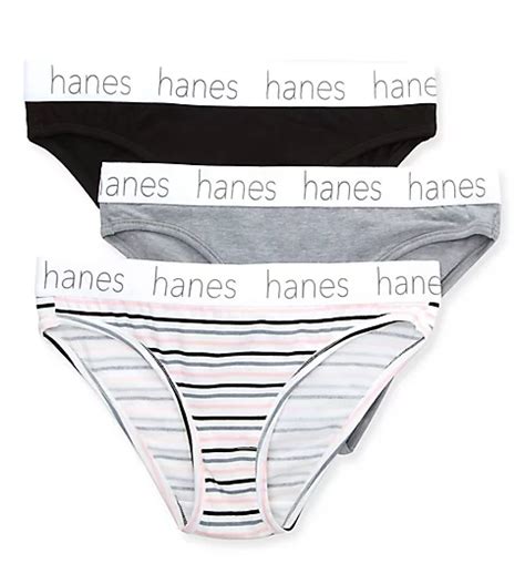 Cotton Blend Bikini Panty 3 Pack Heather Stripe Black L