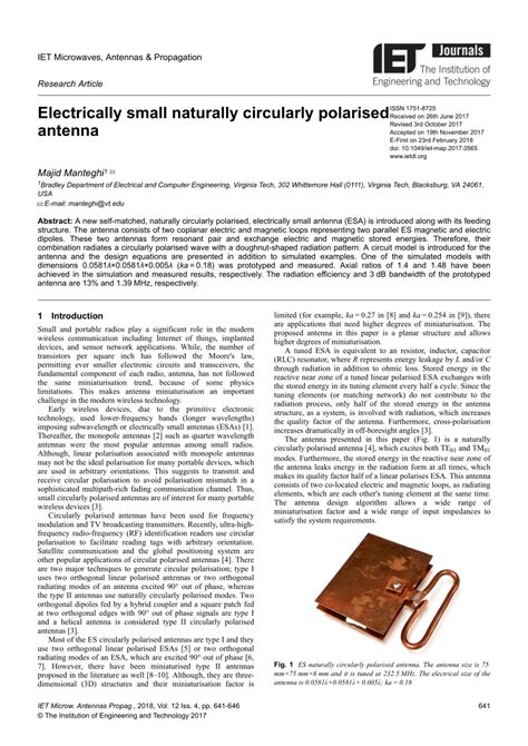 Pdf An Electrically Small Naturally Circularly Polarized Antenna