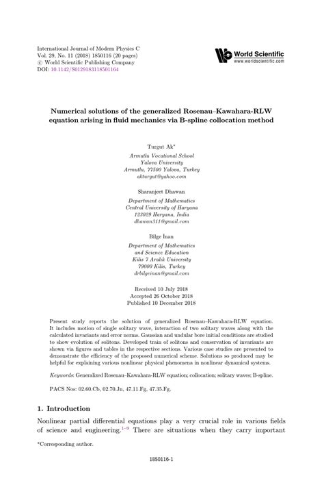 Pdf Numerical Solutions Of The Generalized Rosenau Kawahara Rlw