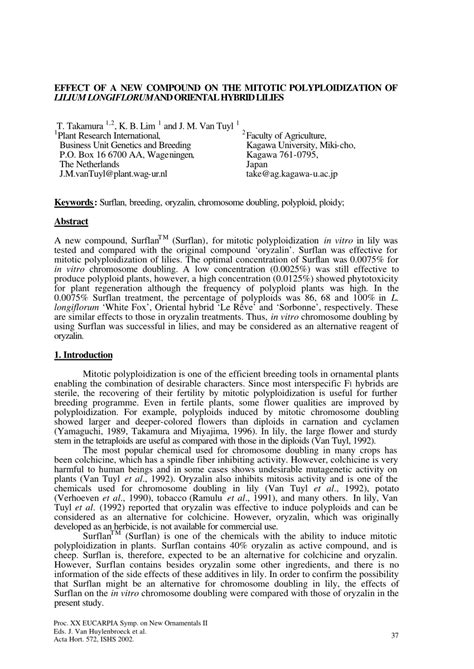 Pdf Effect Of A New Compound On The Mitotic Polyploidization Of Lilium Lonlorum And