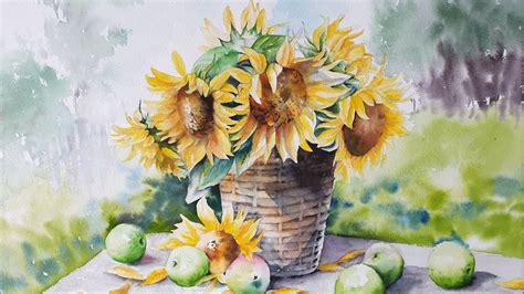 해바라기와 초록사과취미 수채화 Youtube
