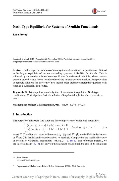 Nash Type Equilibria For Systems Of Szulkin Functionals Request Pdf