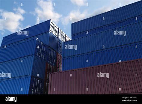 Warehouse Of Stacked Cargo Standard Containers For Temporary Storage Loading Unloading And