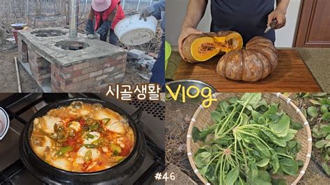 Sub 시골생활🥬 시골밥상과 순두부찌개 만들기 수확한 호박으로 호박범벅 만들기 예쁜 아궁이 만들기 Youtube