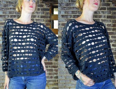 Vintage 80s Gothic Punk Rock Fishnet Mesh Top Womens Clothing Tops