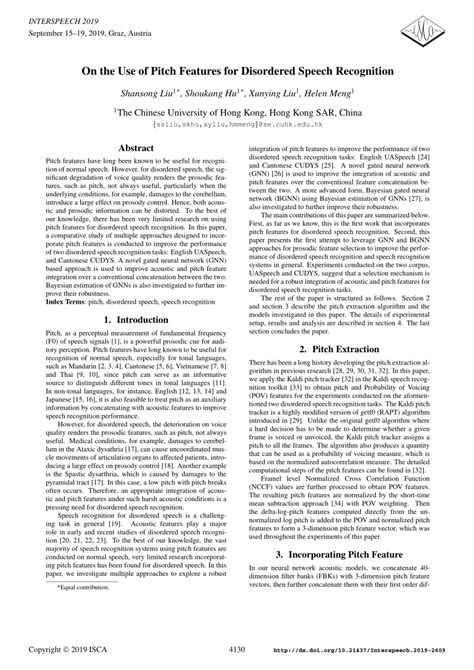 Pdf On The Use Of Pitch Features For Disordered Speech Recognition