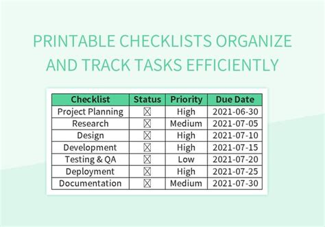 printable checklists organize and track tasks efficiently excel
