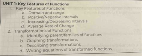 Solved Unit 1 Key Features Of Functions 1 Key Features Of Functions