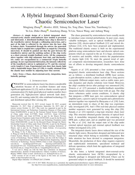 Pdf A Hybrid Integrated Short External Cavity Chaotic Semiconductor Laser