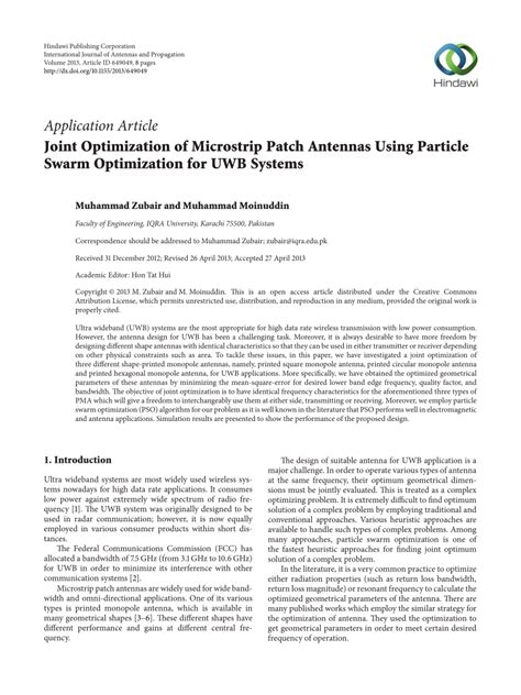 pdf joint optimization of microstrip patch antennas using particle