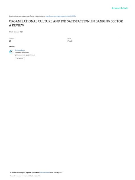 Organizational Culture And Job Satisfaction In Banking Sector A Review Pdf Organizational