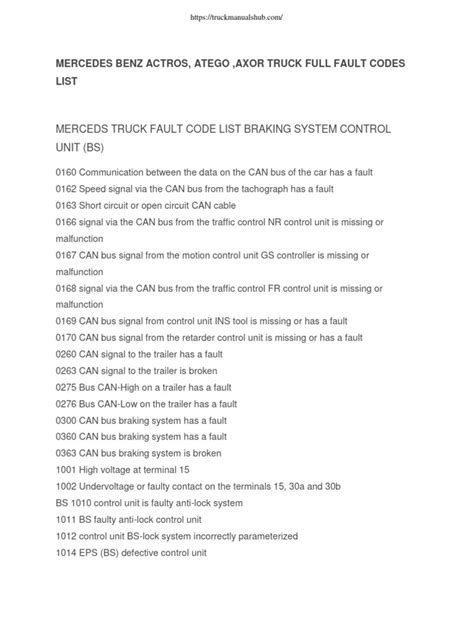 Mercedes Benz Actros Fault Codes List Pdf Pdf Relay Manual