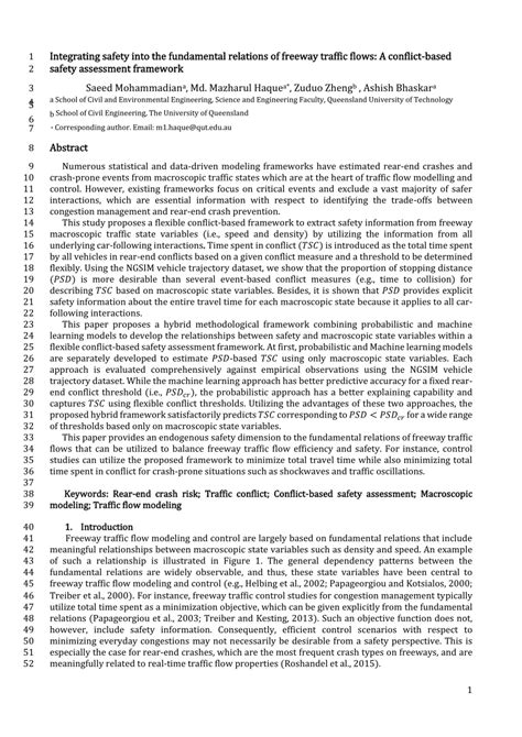 Pdf Integrating Safety Into The Fundamental Relations Of Freeway Traffic Flows A Conflict
