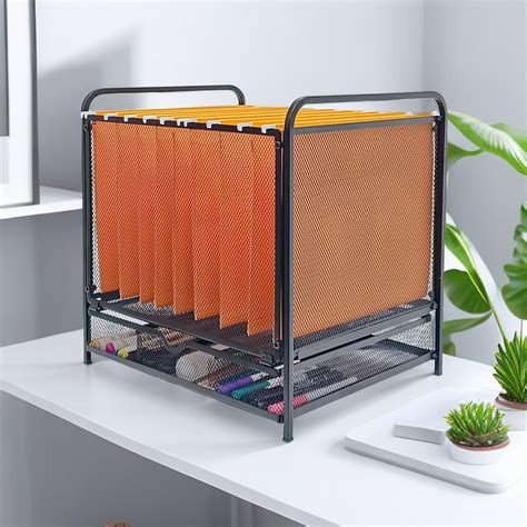 17 Stories Hanging File Folder Organizer With Drawer File Holder For Desk Mesh File Bins For