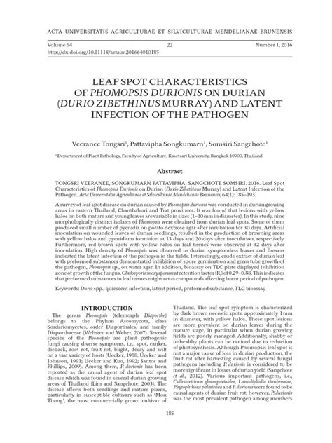 Leaf Spot Characteristics Of Phomopsis Durionis On Pdf Infection