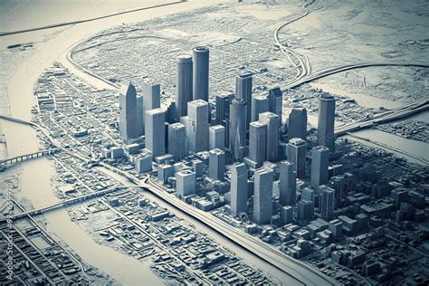 Technical Aerial Visual 3d Lidar Gis Aerial Map Satellite Scan Model Isolated Showing Houston