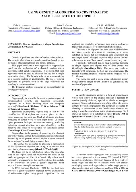 Pdf Using Genetic Algorithm To Cryptanalyse A Simple Substitution Cipher