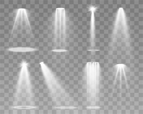 무대 조명 투명 효과 모음 스포트라이트가있는 밝은 조명 프리미엄 벡터