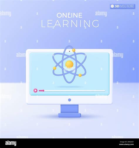 E Learning Icon Symbols Science Nucleus Atom Molecules Online Education At Home Concept 3d