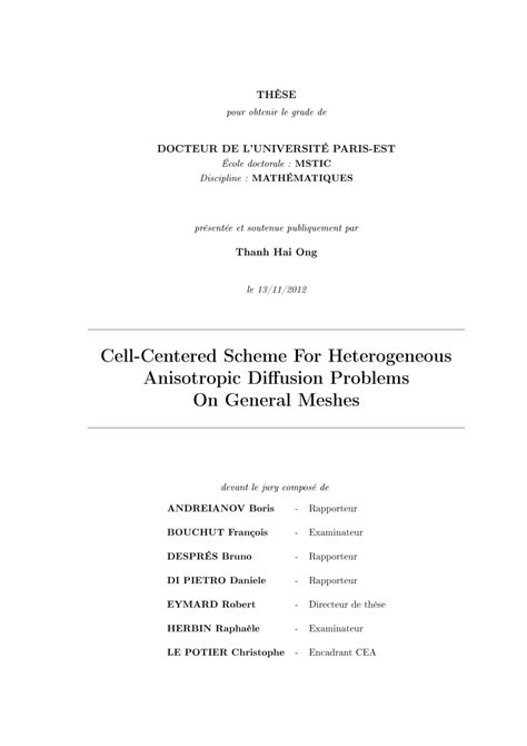 Pdf Cell Centered Scheme For Heterogenous Anisotropic Diffusion Problems On General Meshes