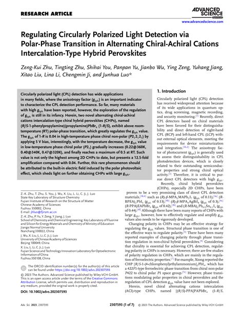 Pdf Regulating Circularly Polarized Light Detection Via Polar‐phase
