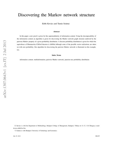 PDF Discovering The Markov Network Structure