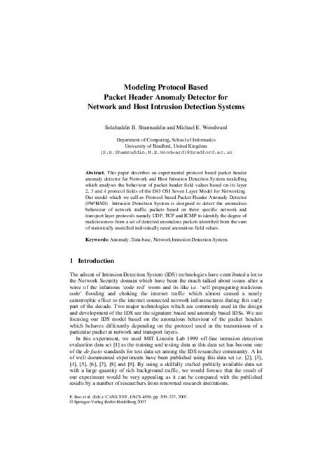 Pdf Modeling Protocol Based Packet Header Anomaly Detector For