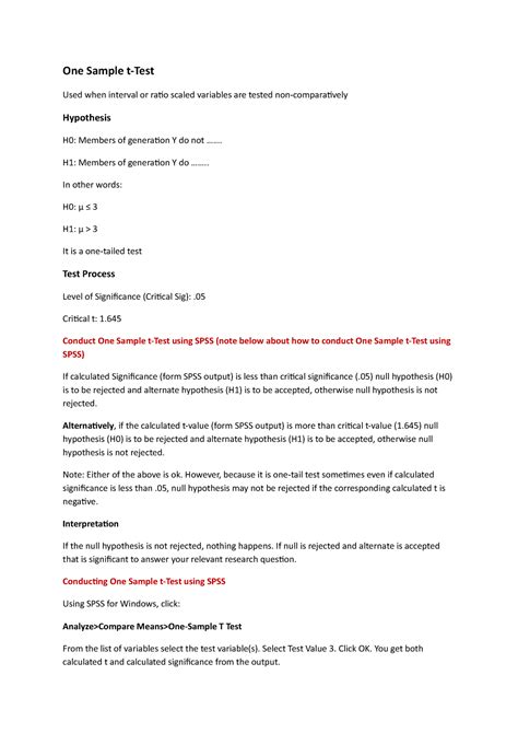 Hypothsis Testing Process 2 One Sample T Test Used When Interval Or