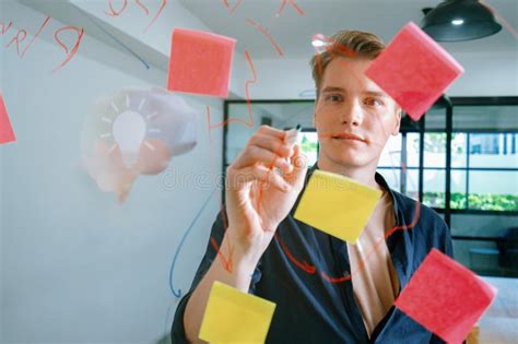 Businessman Writing Idea By Using Mind Map And Sticky Notes Immaculate Stock Image Image Of