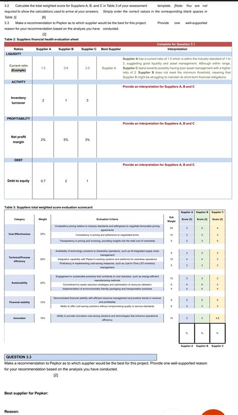 Solved 32 ﻿calculate The Total Weighted Score For Suppliers