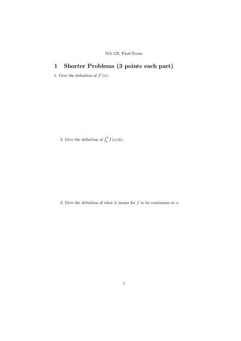 Intermediate Value Theorem Calculus I Exam Docsity