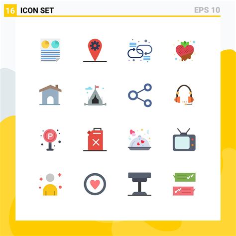 User Interface Pack Of 16 Basic Flat Colors Of Building Vegetarian Chain Strawberry Food