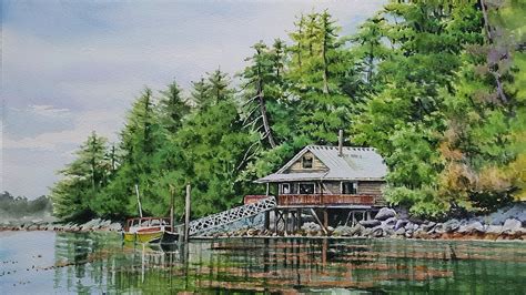 숲속의 호숫가 오두막집 풍경 수채화 그리기 Youtube