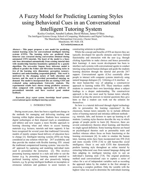 Pdf A Fuzzy Model For Predicting Learning Styles Using Behavioral