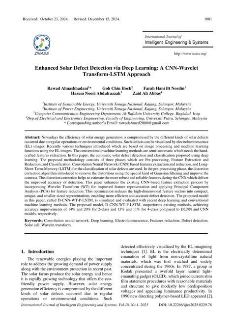 Pdf Enhanced Solar Defect Detection Via Deep Learning A Cnn Wavelet Transform Lstm Approach
