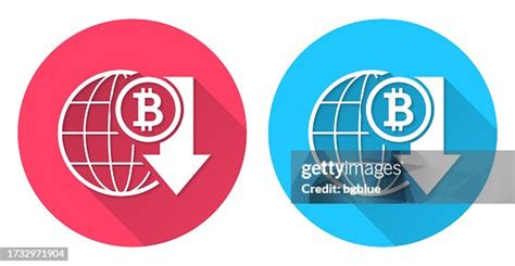 Bitcoin Rate Decrease Round Icon With Long Shadow On Red Or Blue Background High Res Vector