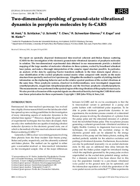 Pdf Two Dimensional Probing Of Ground State Vibrational Dynamics In Porphyrin Molecules By Fs Cars