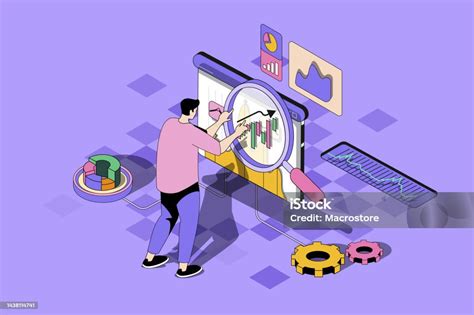 3d 아이소메트릭 디자인의 Seo 최적화 웹 개념 Man은 마케팅 도구를 사용하여 인터넷 사이트 및 검색 엔진 최적화를