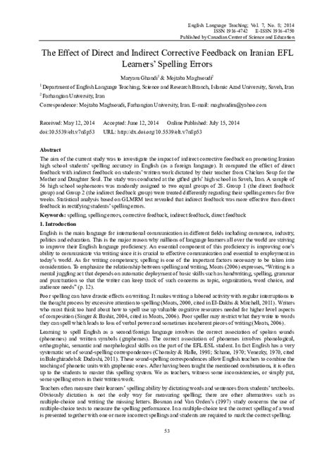 Pdf The Effect Of Direct And Indirect Corrective Feedback On Iranian