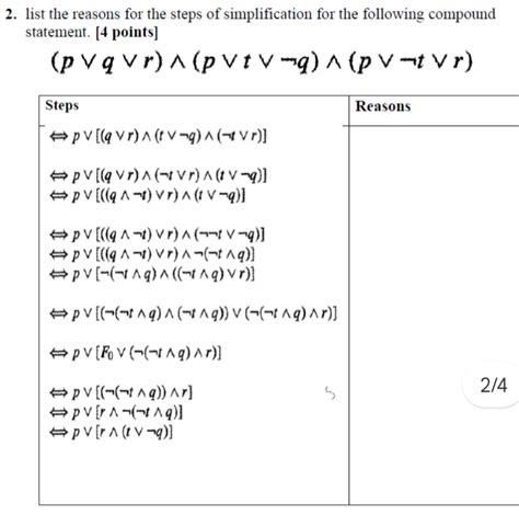 Solved List The Reasons For The Steps Of Simplification For
