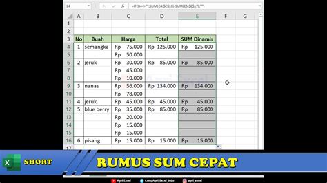 Cara Cepat Rumus Sum Di Excel Youtube