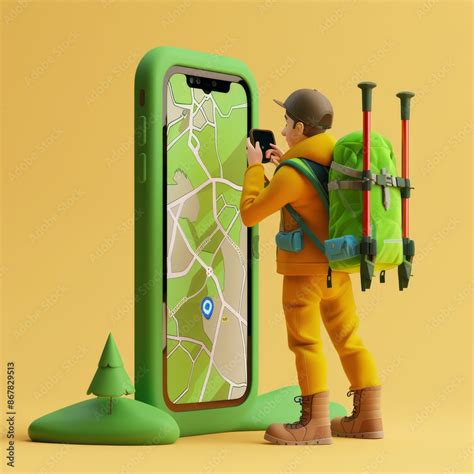 adventurer man 3d cartoon style for ui explorer element with map and