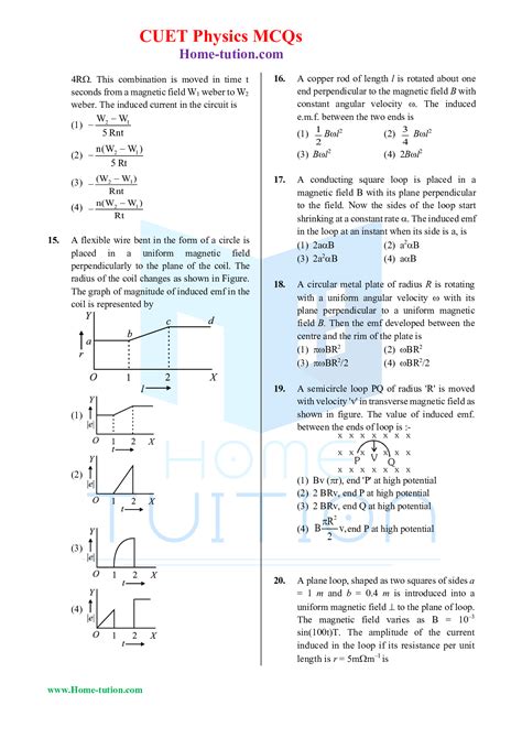 Mcq Based Questions For Cuet Physics Chapter 06 Electromagnetic Induction With Solutions