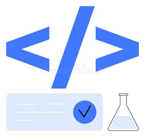 Html Code Symbol With Verified Checkmark And Laboratory Flask For