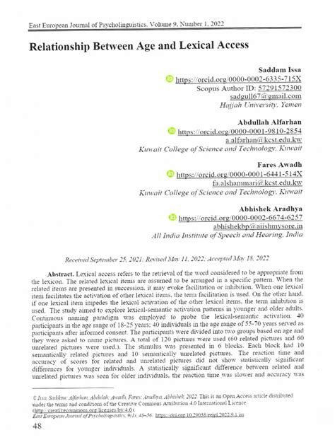 Relationship Between Age And Lexical Access Pdf