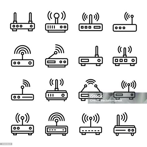 Wifi 라우터 선 벡터 아이콘 세트 0명에 대한 스톡 벡터 아트 및 기타 이미지 0명 무선 기술 벡터 Istock