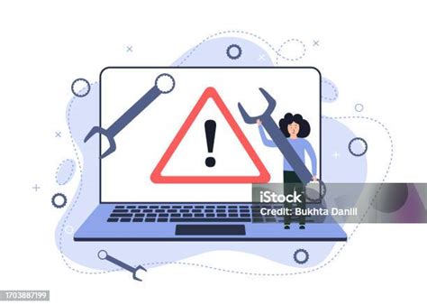 Illustration Of A Broken Laptop Error Warning Sign On The Screen Vector