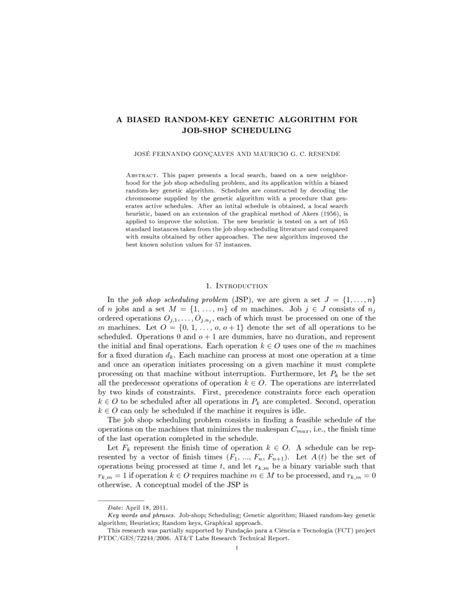 Pdf A Biased Random Key Genetic Algorithm For Job Shop Scheduling