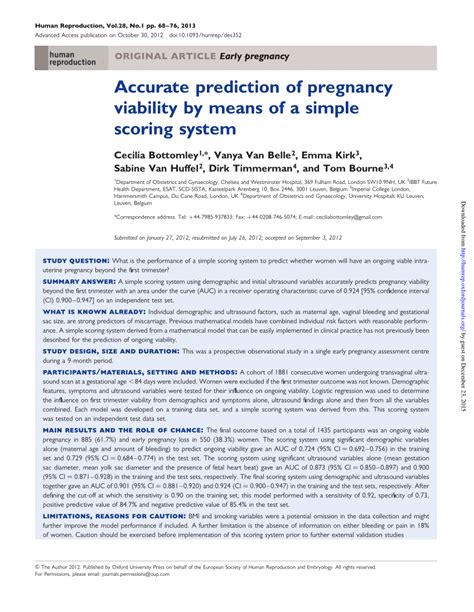 Pdf Accurate Prediction Of Pregnancy Viability By Means Of A Simple