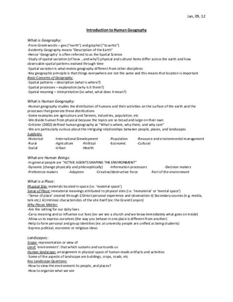 Geography F G Lecture Introduction To Human Geography OneClass